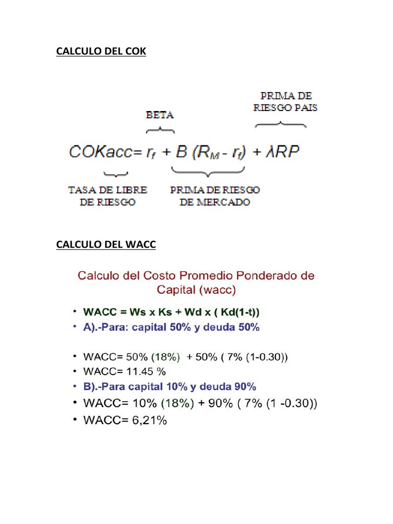 Calculo Del Cok y Wacc | PDF