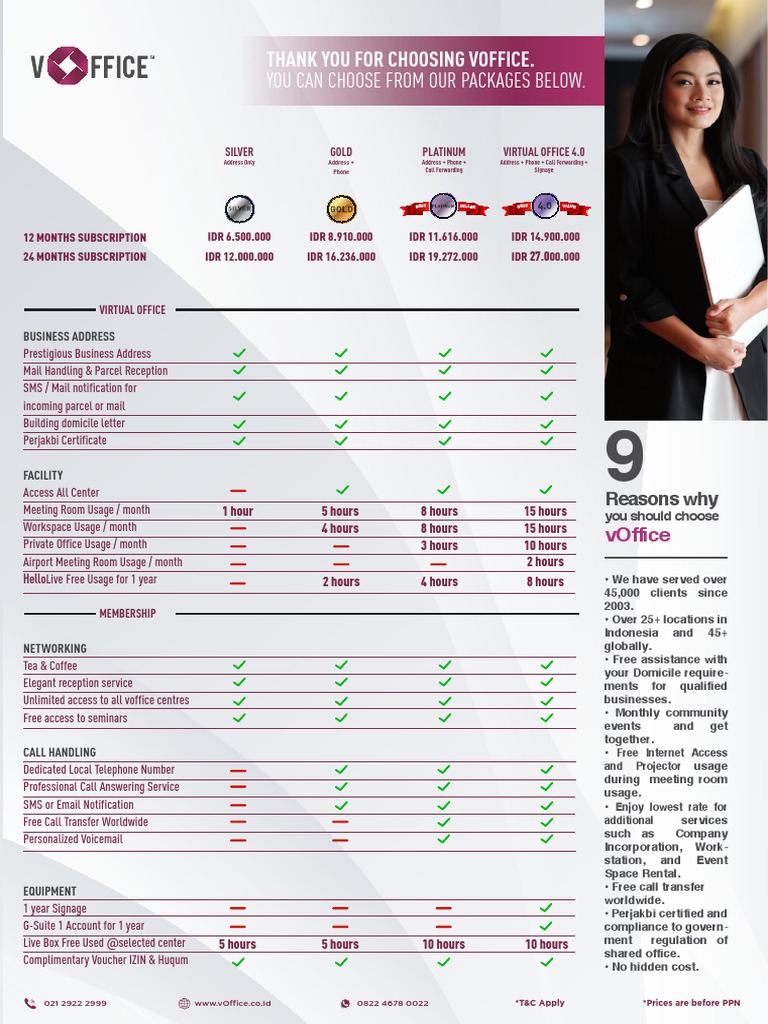 You Can Choose From Our Packages Below Thank You For Choosing Voffice