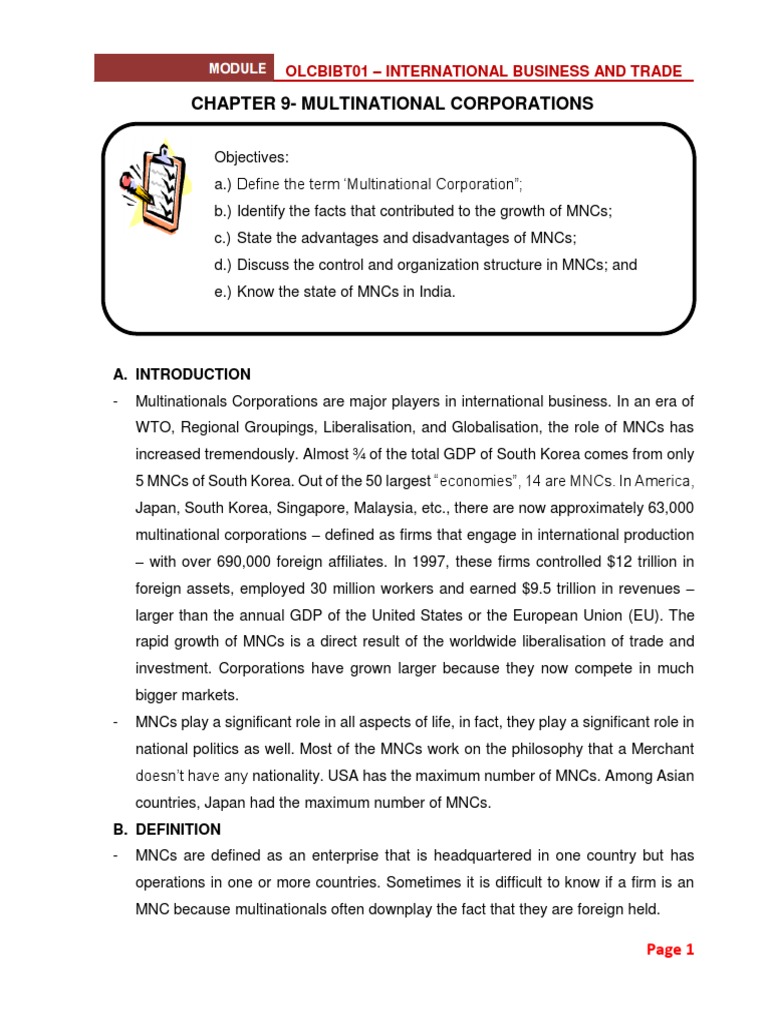 Chapter 9 Multinational Corporations Pdf Multinational