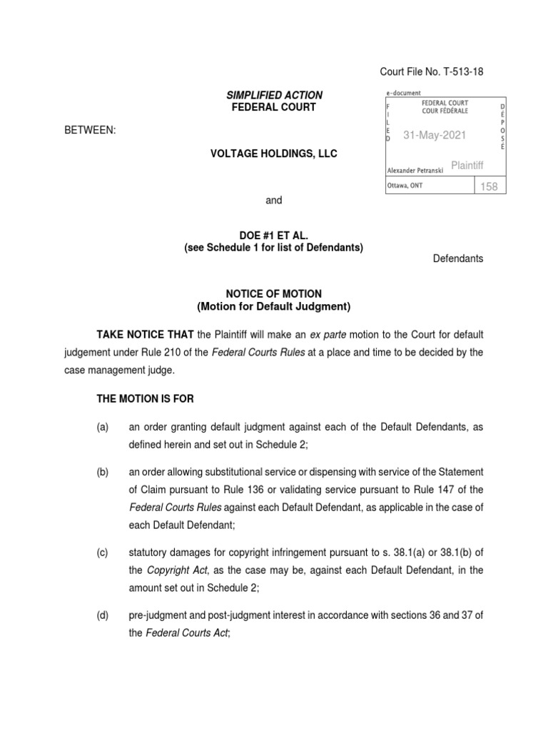 T-513-18 Doc.158 - Notice of Motion | PDF | Copyright Law Of The United ...
