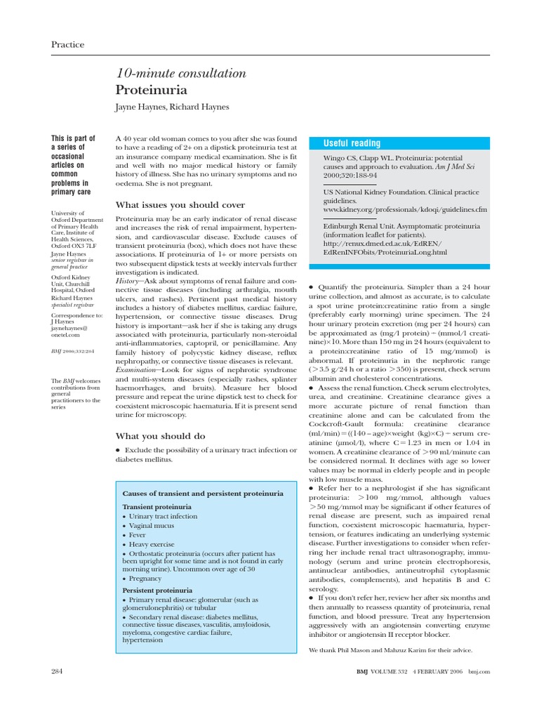 Proteinuria | PDF | Creatinine | Urinary System