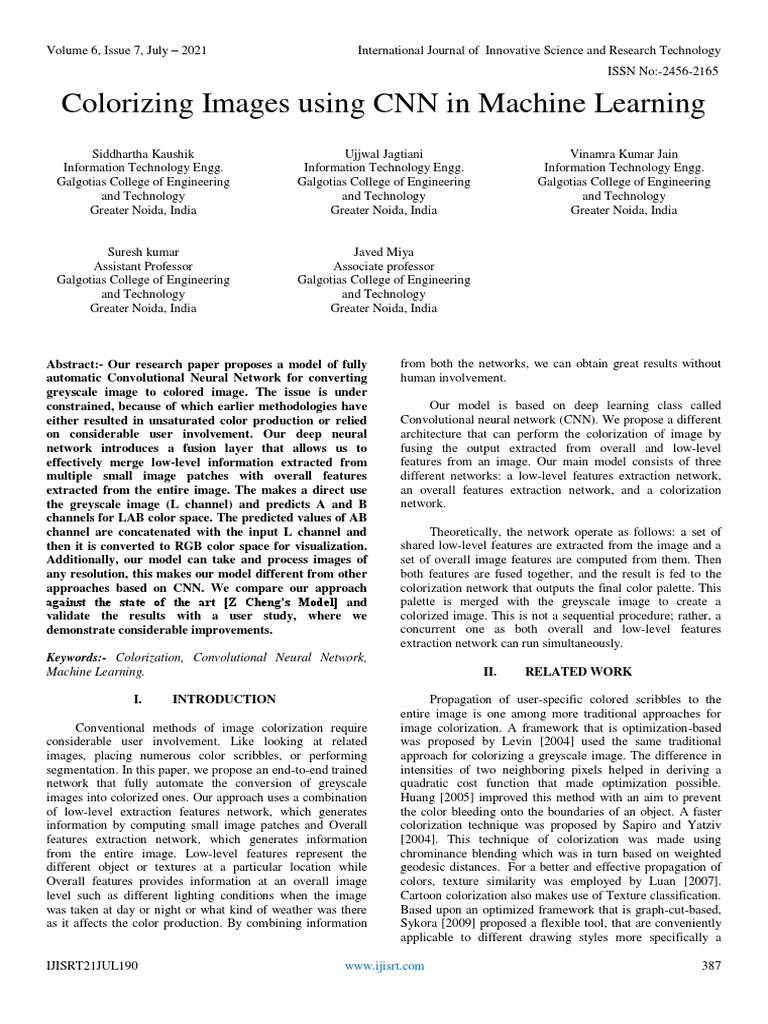 Colorizing Images Using CNN in Machine Learning | PDF | Artificial ...