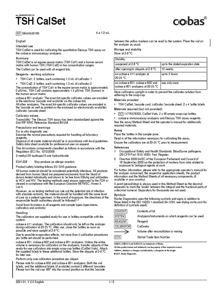 Insert - TSH CalSet - Ms - 08443459190.v2.en | PDF | Assay | Thyroid ...