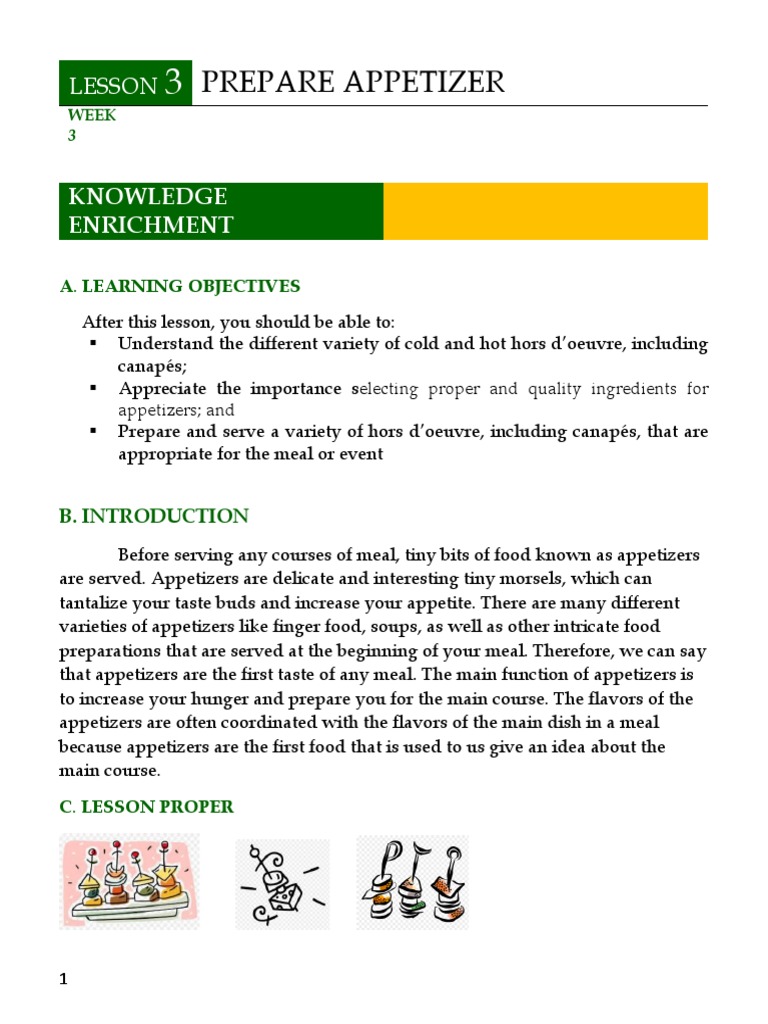 Cookery Lesson 3 APPETIZER | PDF | Hors D'oeuvre | Foods