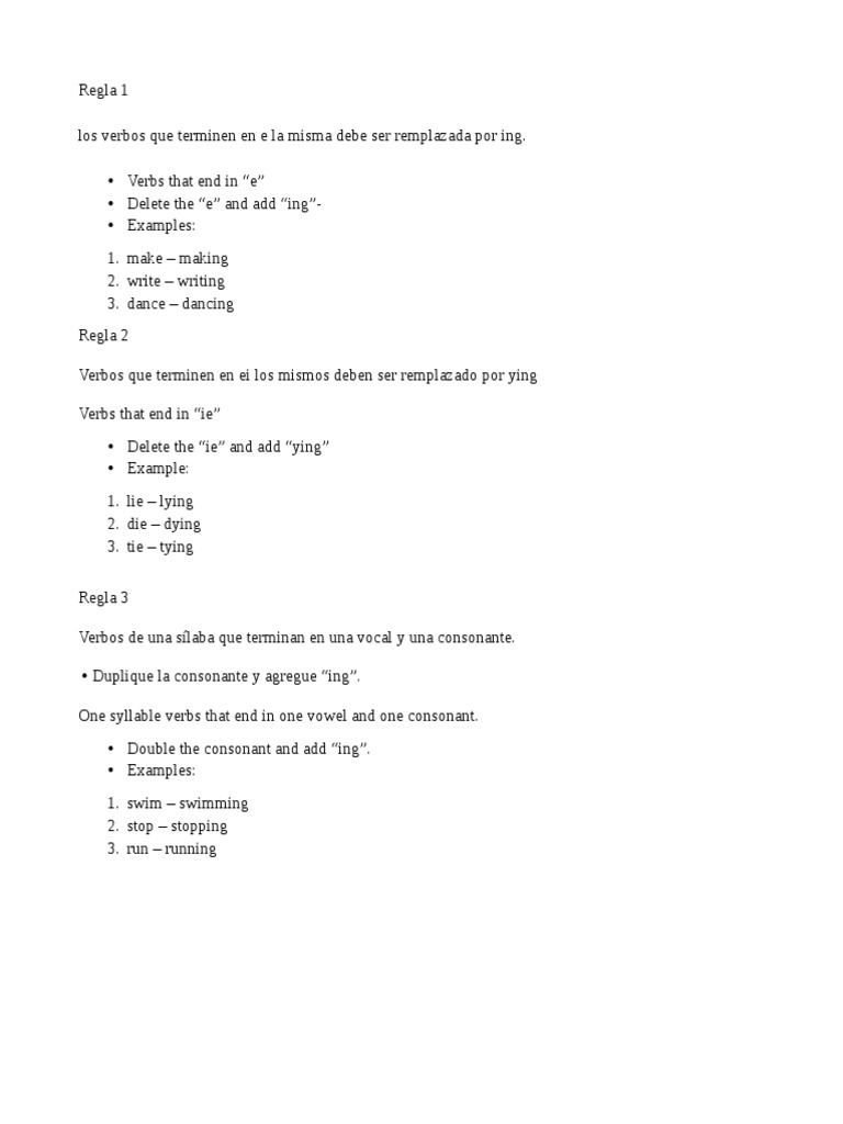 Reglas del gerundio en inglés | PDF | Artes del Lenguaje y Comunicación ...