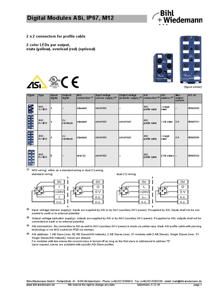 Digital Modules Asi, Ip67, M12 | PDF | Power Supply | Electrical Wiring