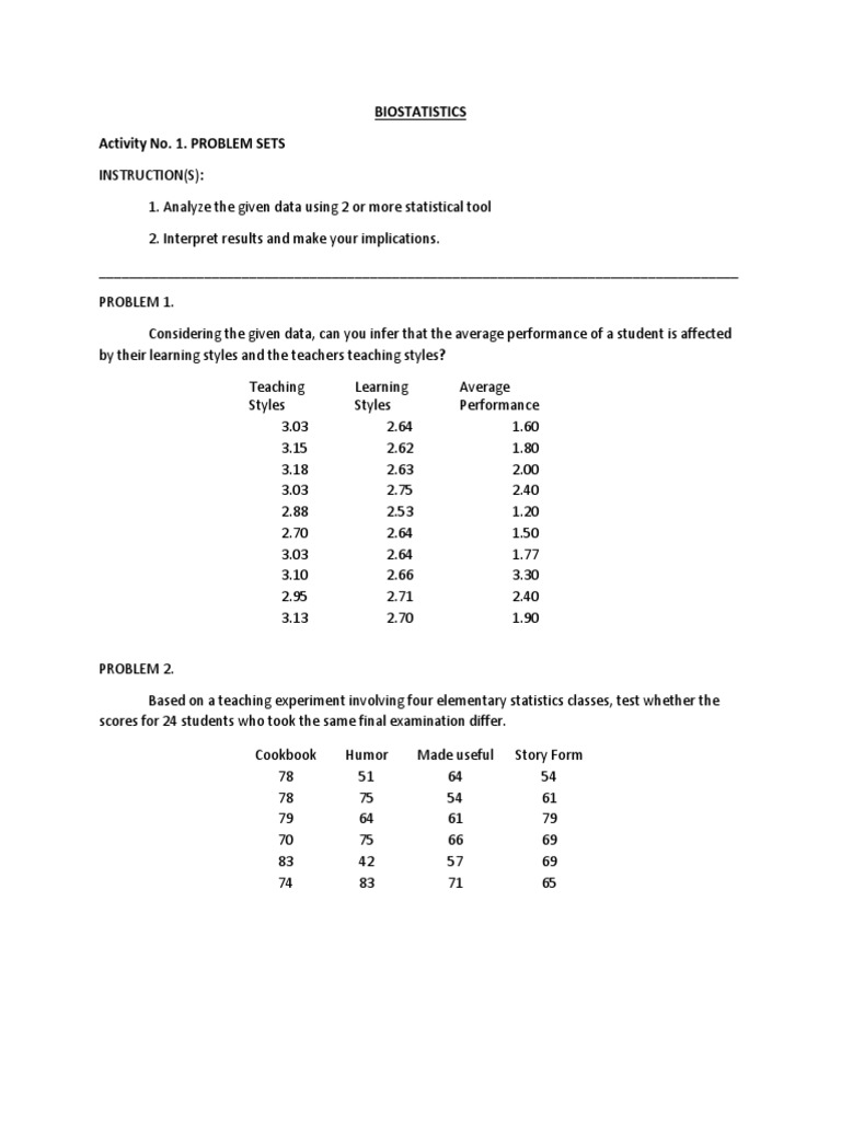 Biostatistics Activity No 1 Problem Sets Pdf Education Theory Cognition 0595