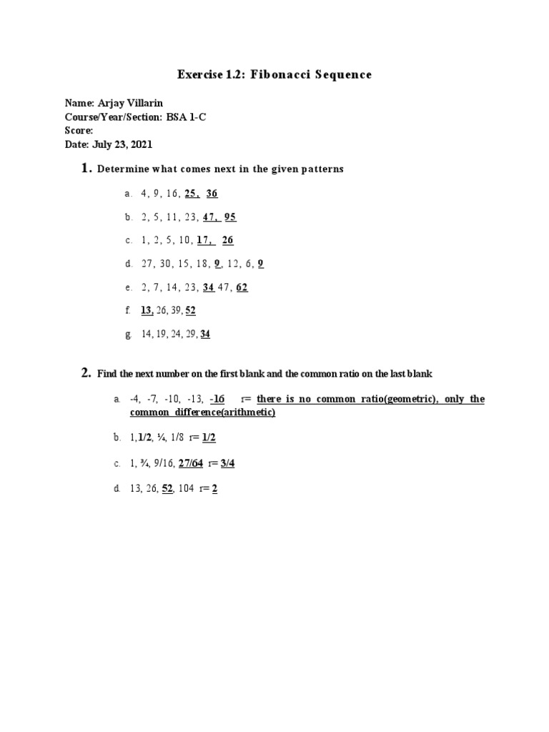 VILLARIN, Arjay T. Exercise 2 - Fibonacci Sequence | PDF