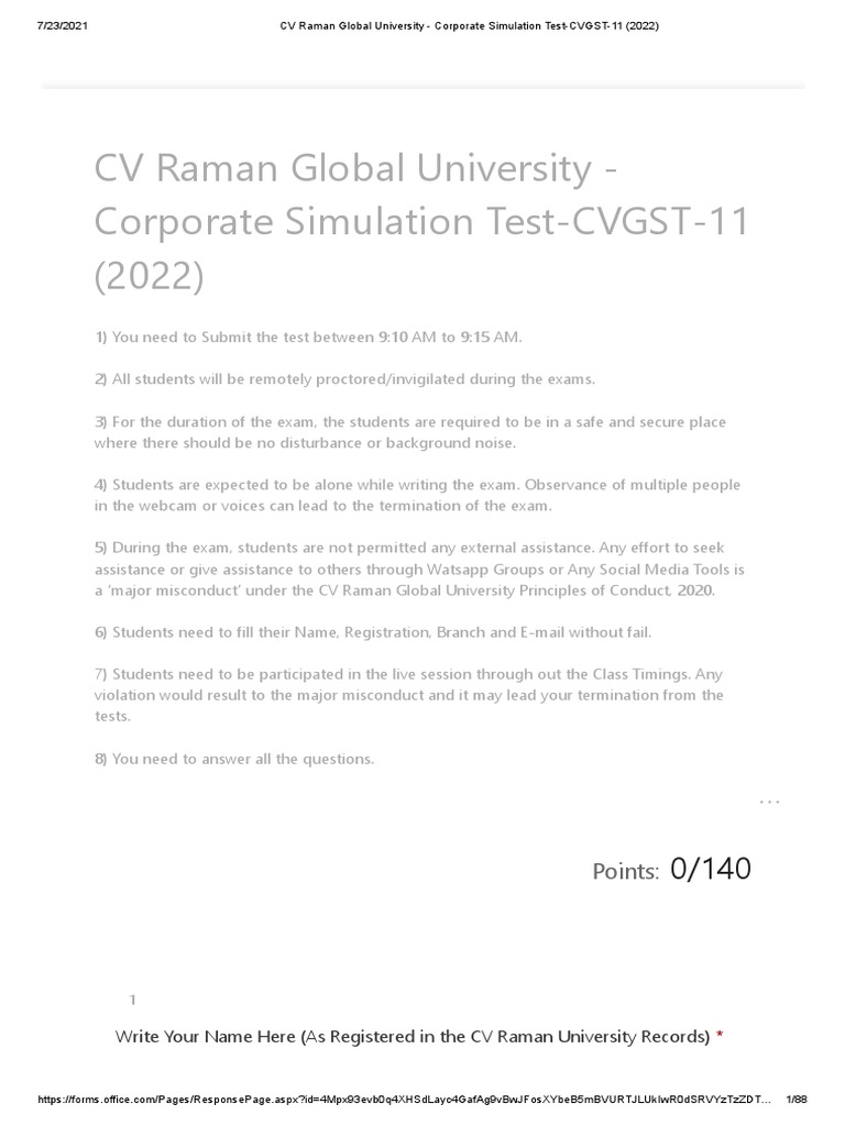 Cv Raman Global University Corporate Simulation Test Cvgst 11 2022