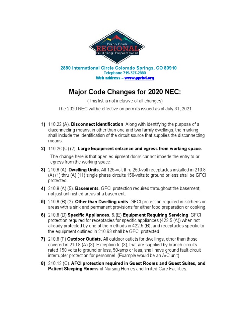 Major Changes For 2020 NEC | PDF | Electrical Wiring | Equipment