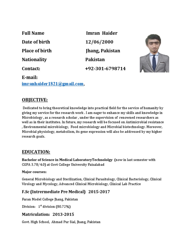 Imran Haider CV | PDF | Microbiology | Medical Specialties