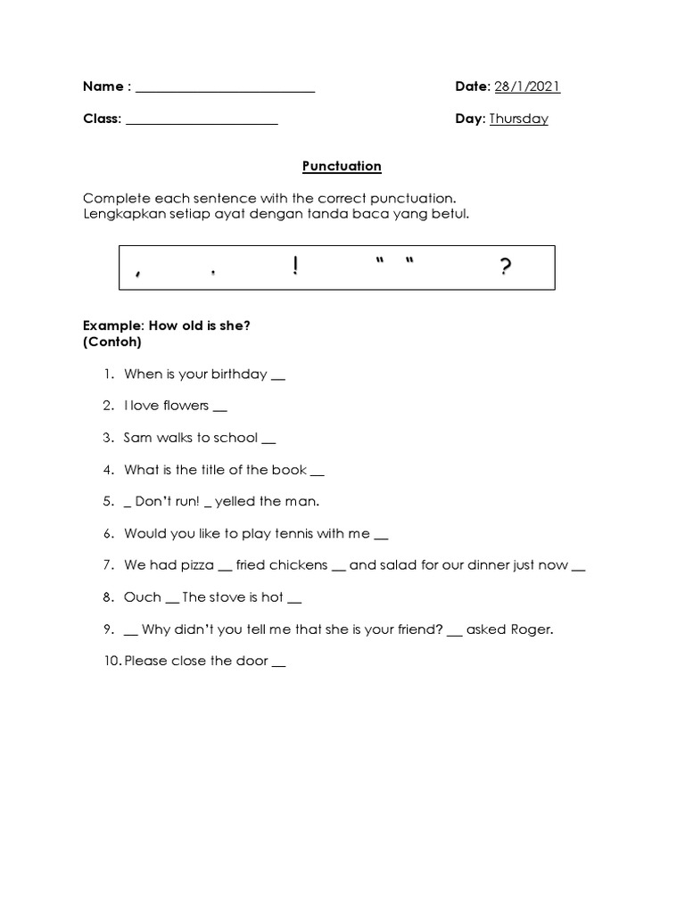 Year 6 Punctuation Worksheet | PDF