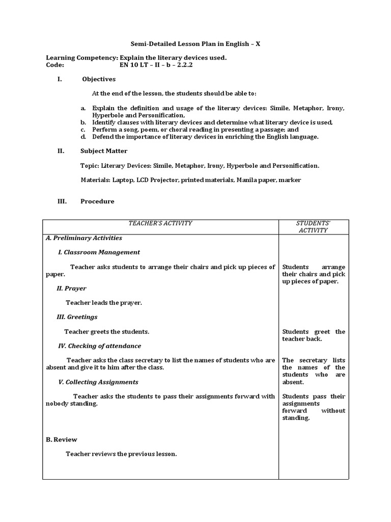 Demo Lesson Plan | PDF | Metaphor | Irony