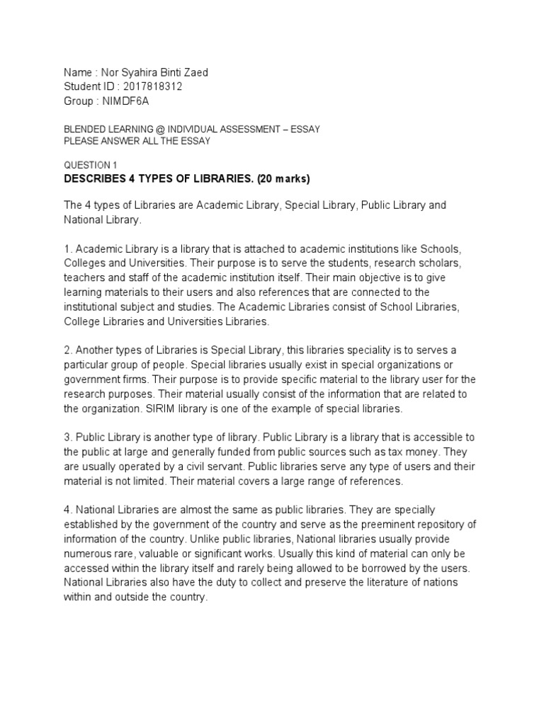 Describes 4 Types of Libraries. (20 Marks) : Blended Learning at ...