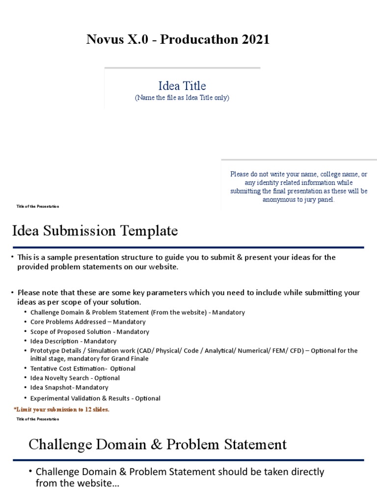 Producathon 2021 Idea Submission Template | PDF | Innovation | Simulation