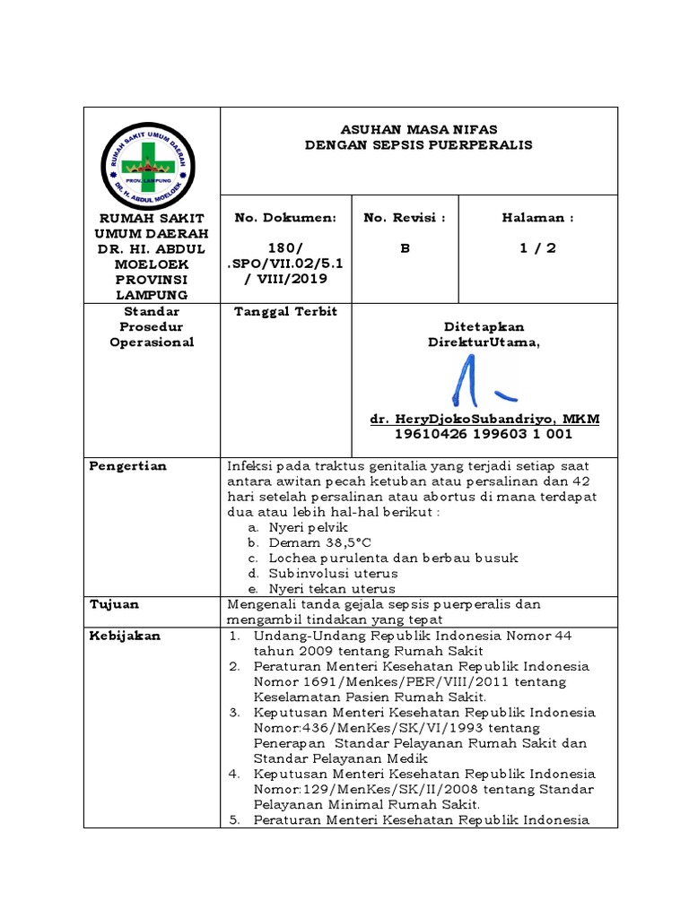 Sop Sepsis Puerperalis | PDF