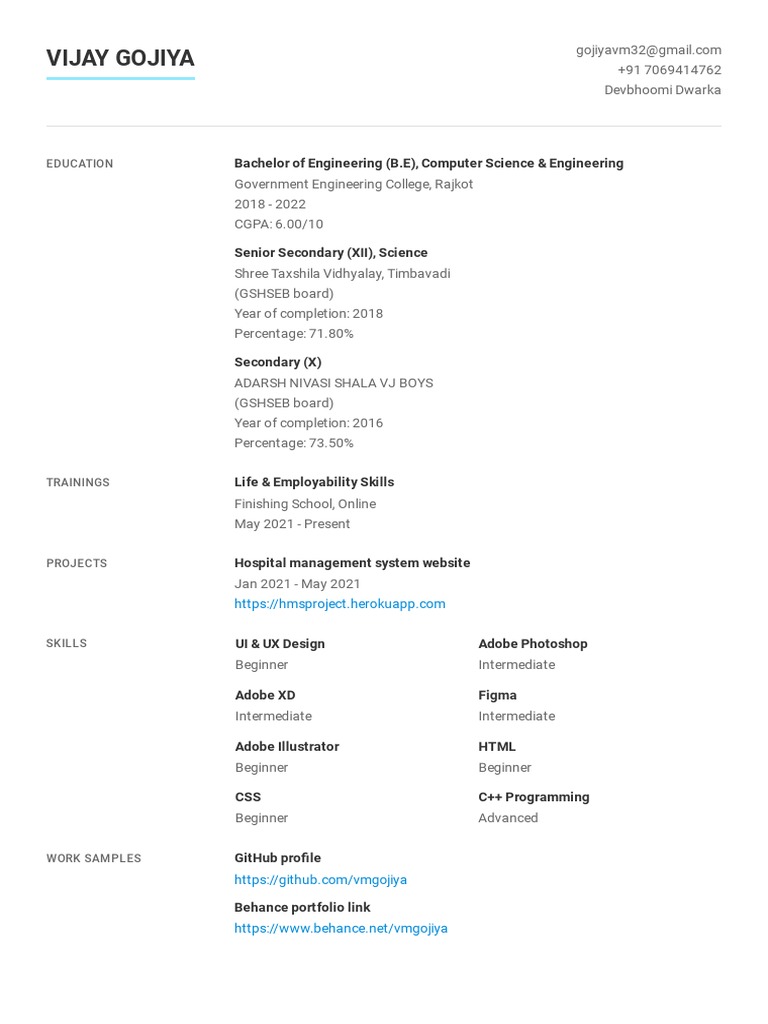 Vijay Gojia - Computer Science Resume | PDF | Computers | Technology ...