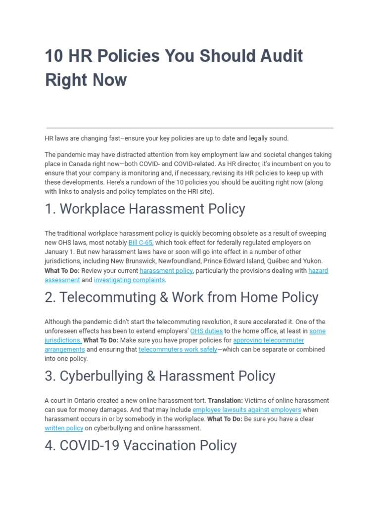 10 HR Policies You Should Audit Right Now | PDF | Harassment | Employment