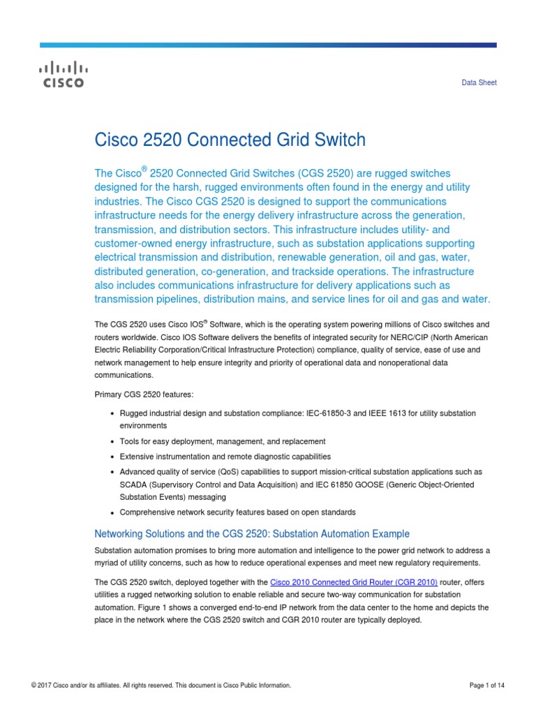 Cisco 2520 Connected Grid Switch: Networking Solutions and The CGS 2520 ...