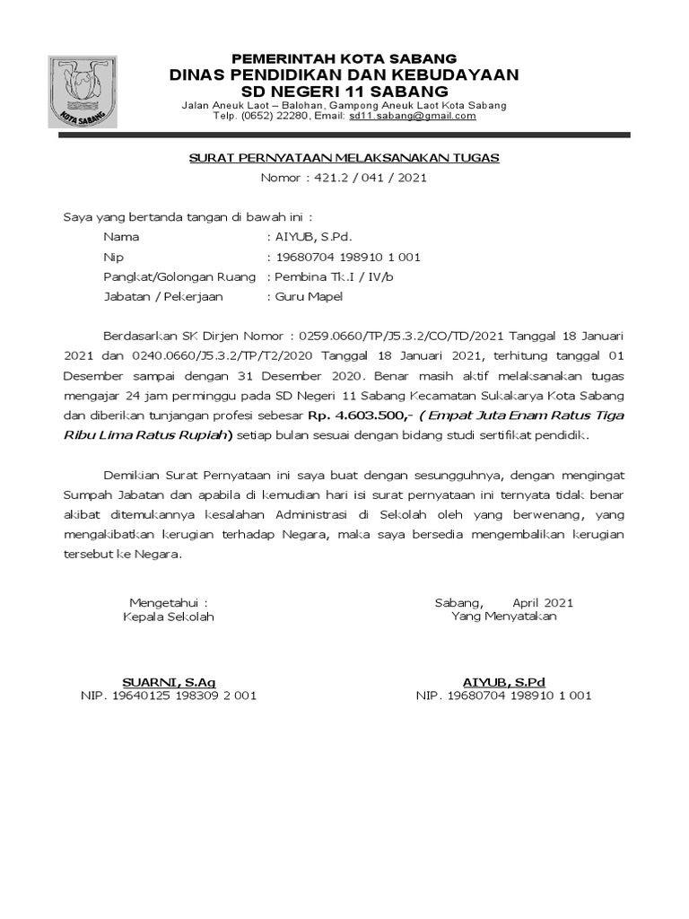 Contoh Surat Pernyataan Guru | PDF
