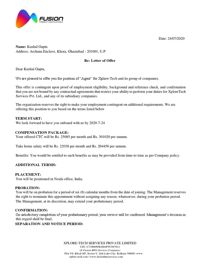 Kushal Gupta Offer Letter | PDF | Government | Common Law