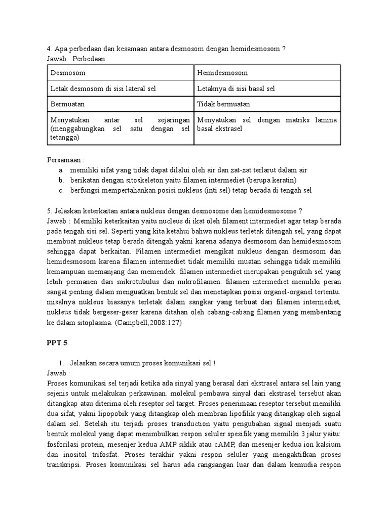 Perbedaan Desmosom dan Hemidesmosom | PDF