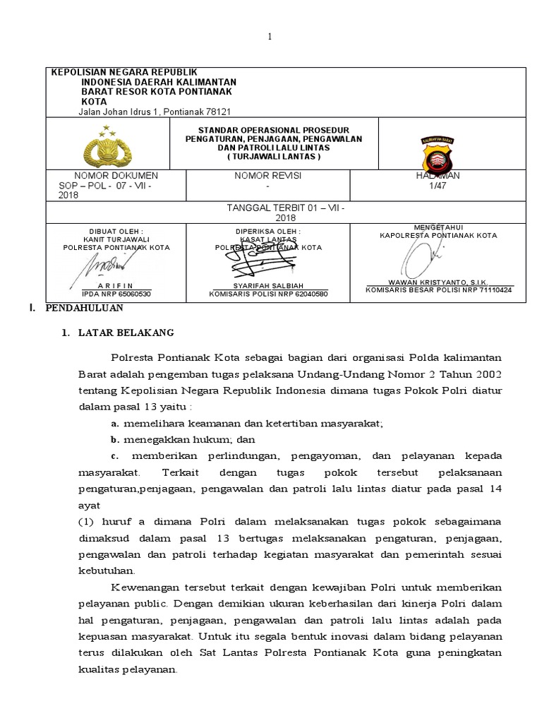 SOP Pengaturan Lalu Lintas Polri | PDF