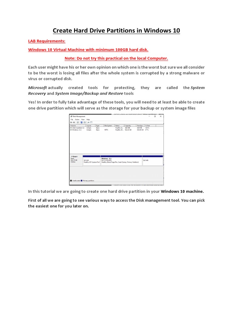 Create Hard Drive Partitions in Windows 10 | PDF | Windows 10 | Backup