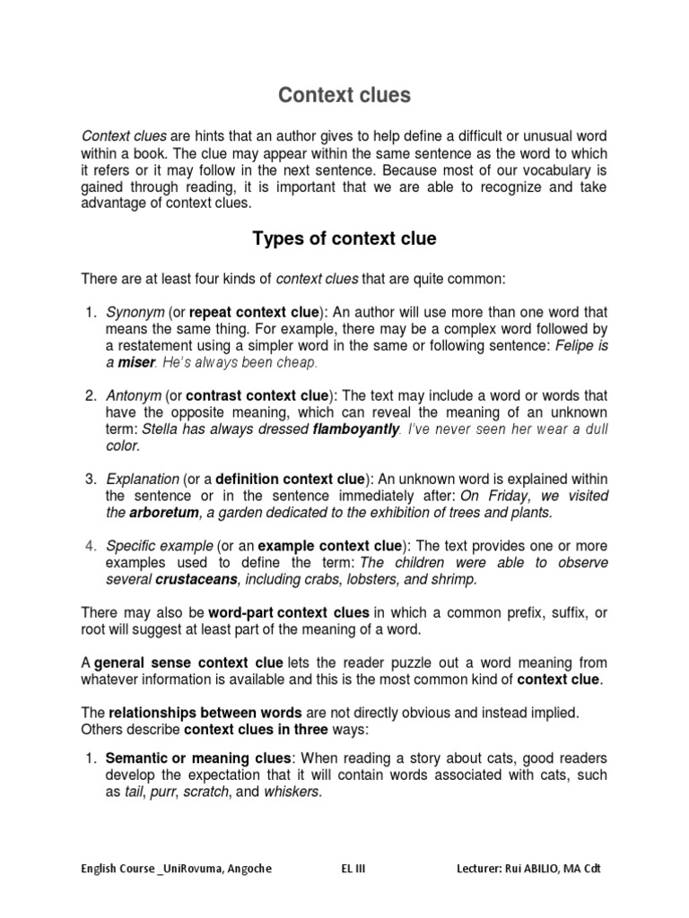 Context Clues LECTURE EL III | PDF | Word | Cognitive Science
