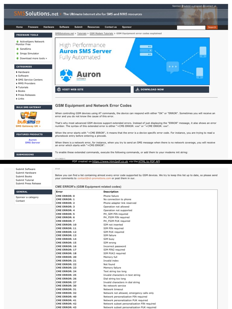 GSM Equipment and Network Error Codes: Home Freeware Hardware Software ...