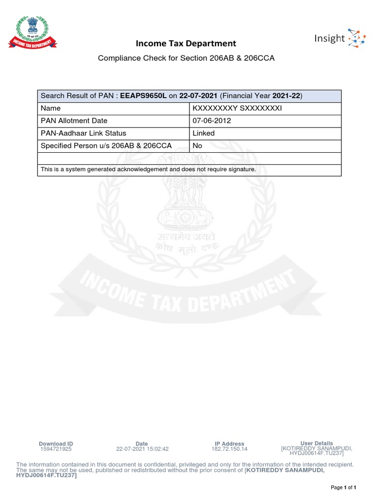 Income Tax Department: Compliance Check For Section 206AB & 206CCA | PDF