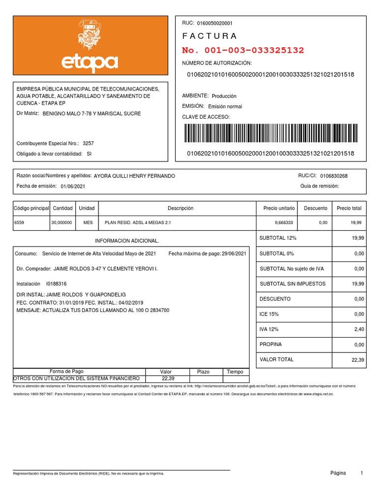 Factura Internet Junio 2021 | PDF | Factura | Industrias de servicio