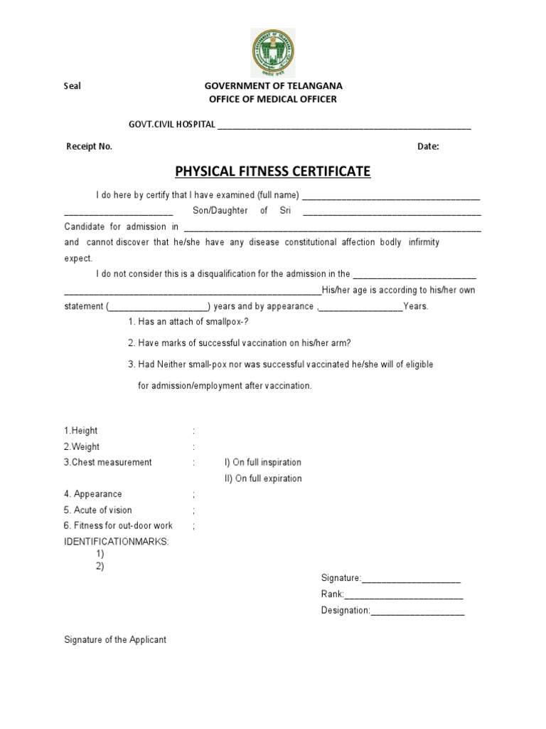 Ts Govt Telangana Physical Fitness Form | PDF