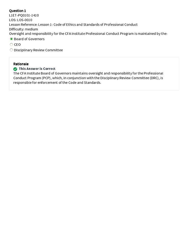 R02 Code of Ethics and Standards of Professional Conduct - Answers ...