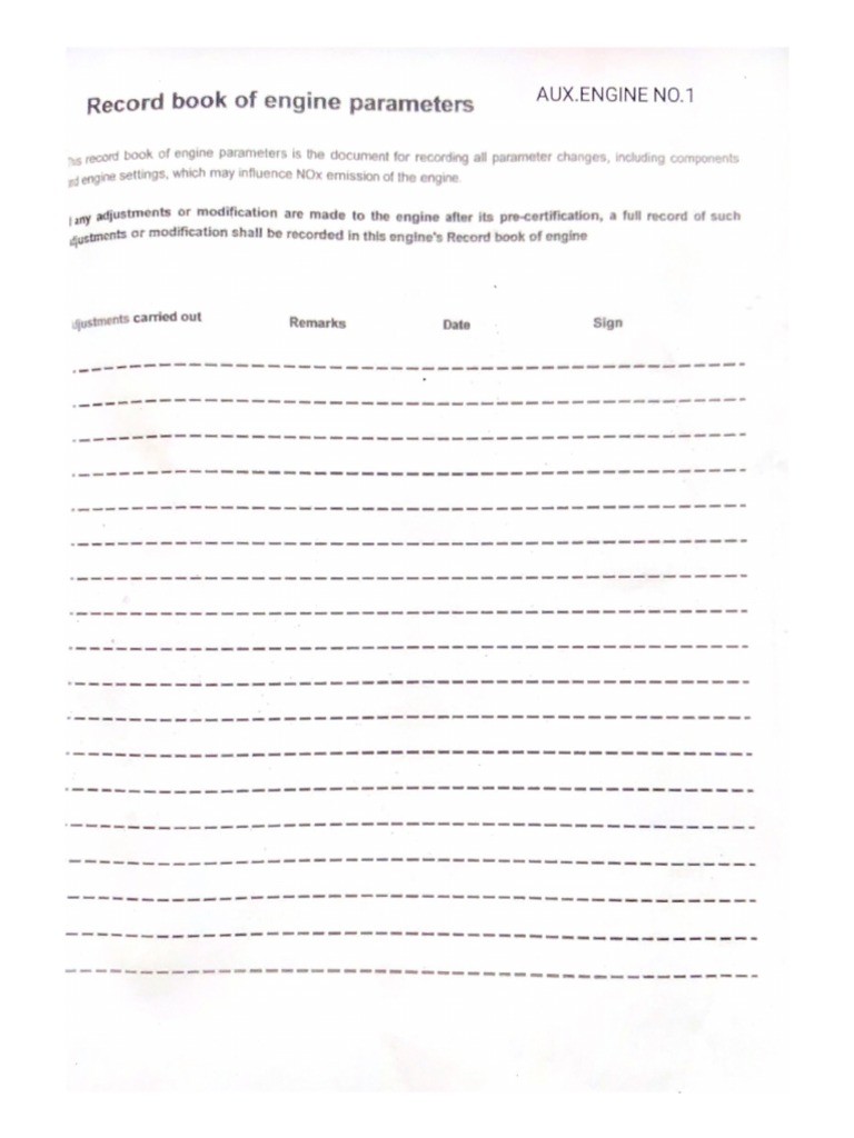 Record Book of Engine Parameters | PDF
