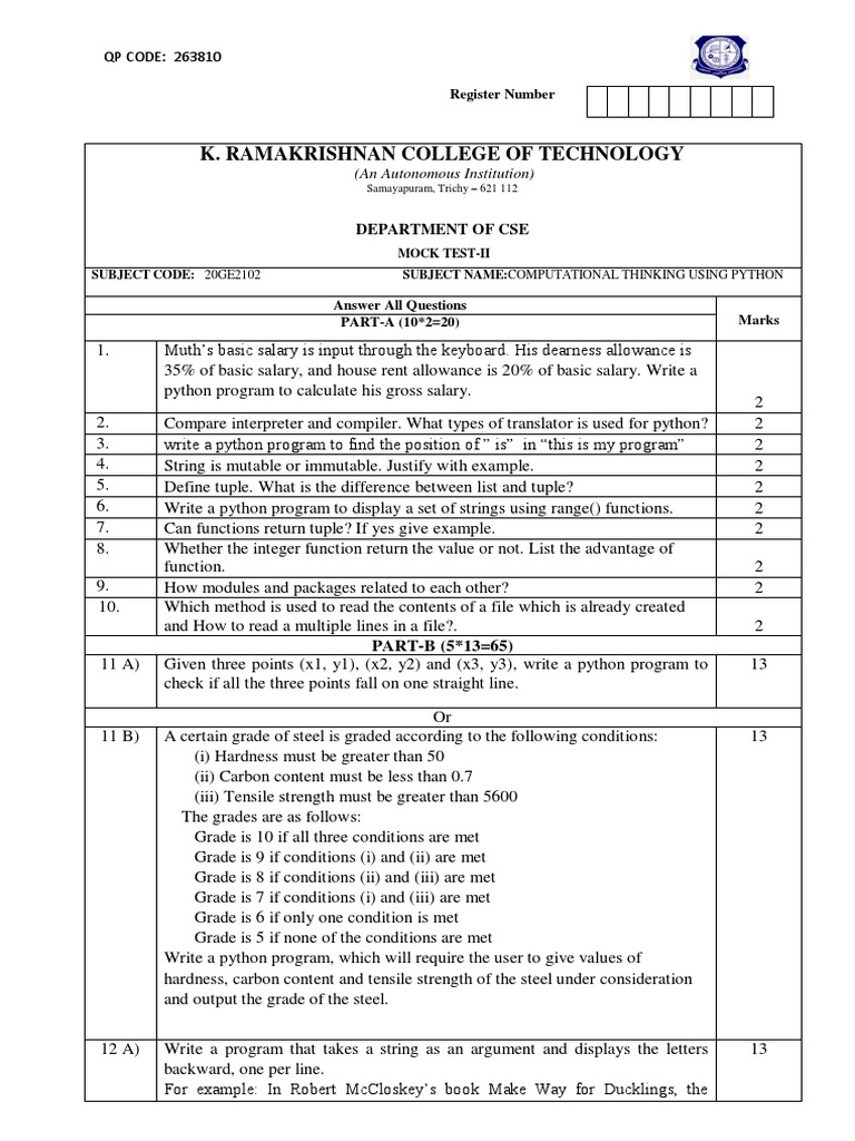 Ctup Mock Test Ii Pdf Python Programming Language Computer Programming