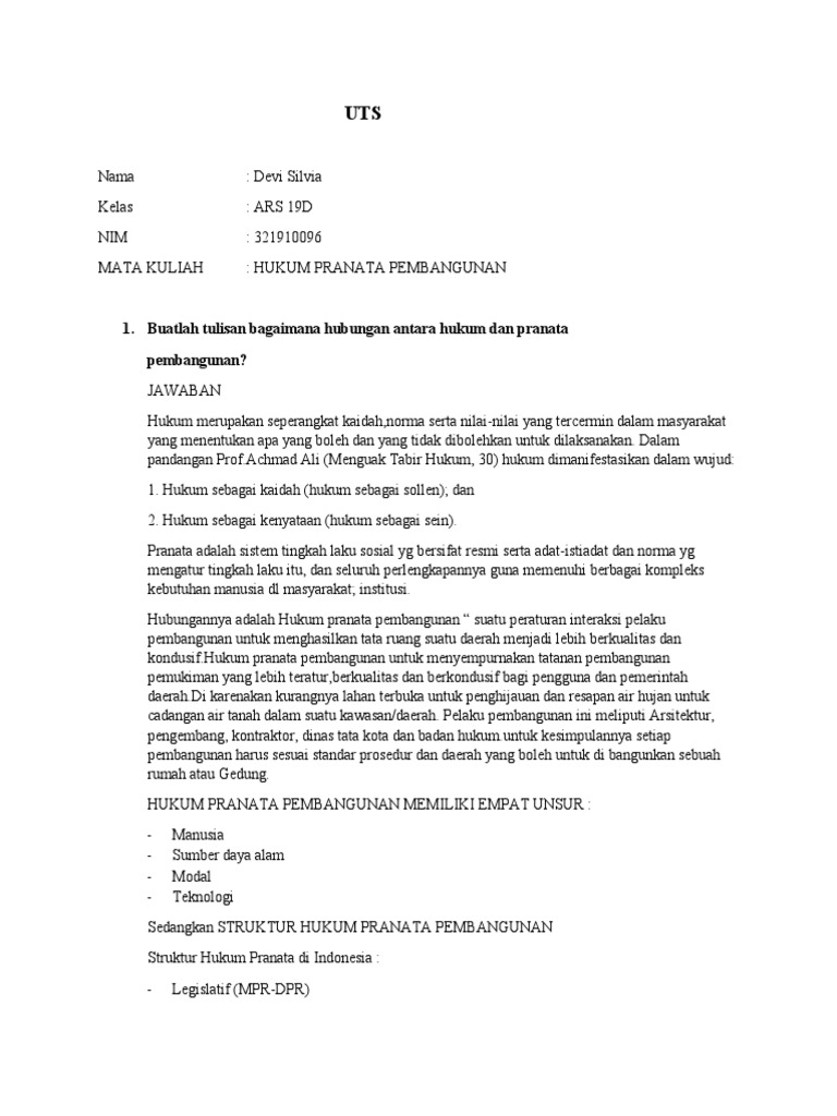UTS Hukum Pranata Pembangunan - Devi | PDF | Seni