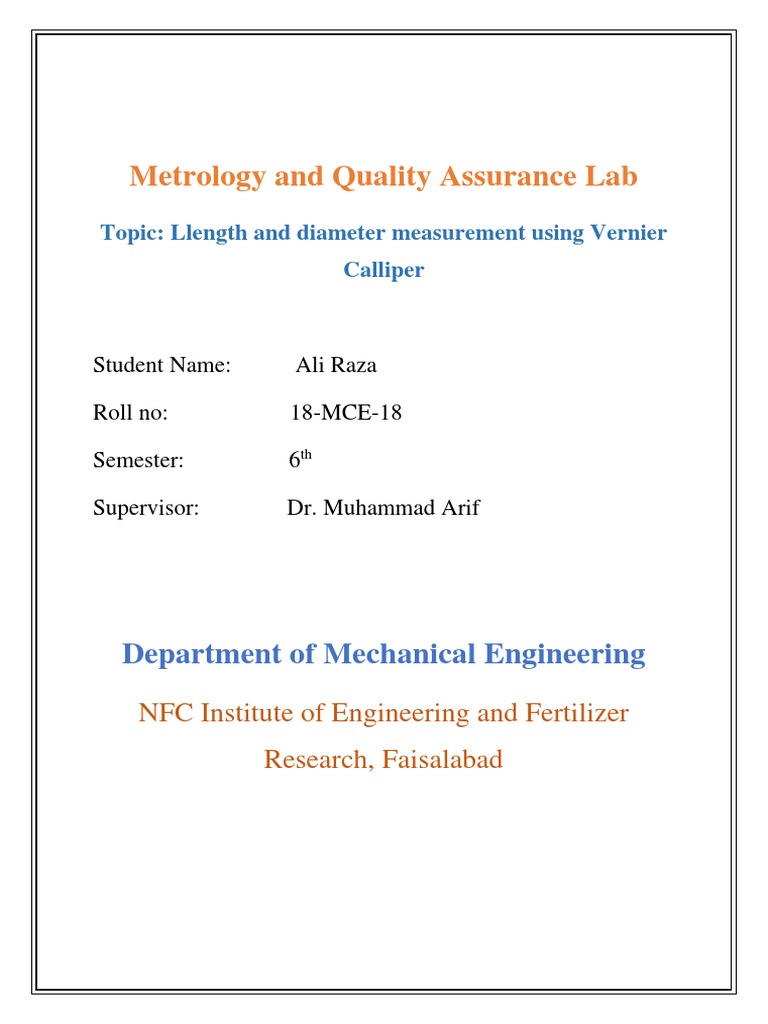 Metrology and Quality Assurance Lab: Department of Mechanical ...