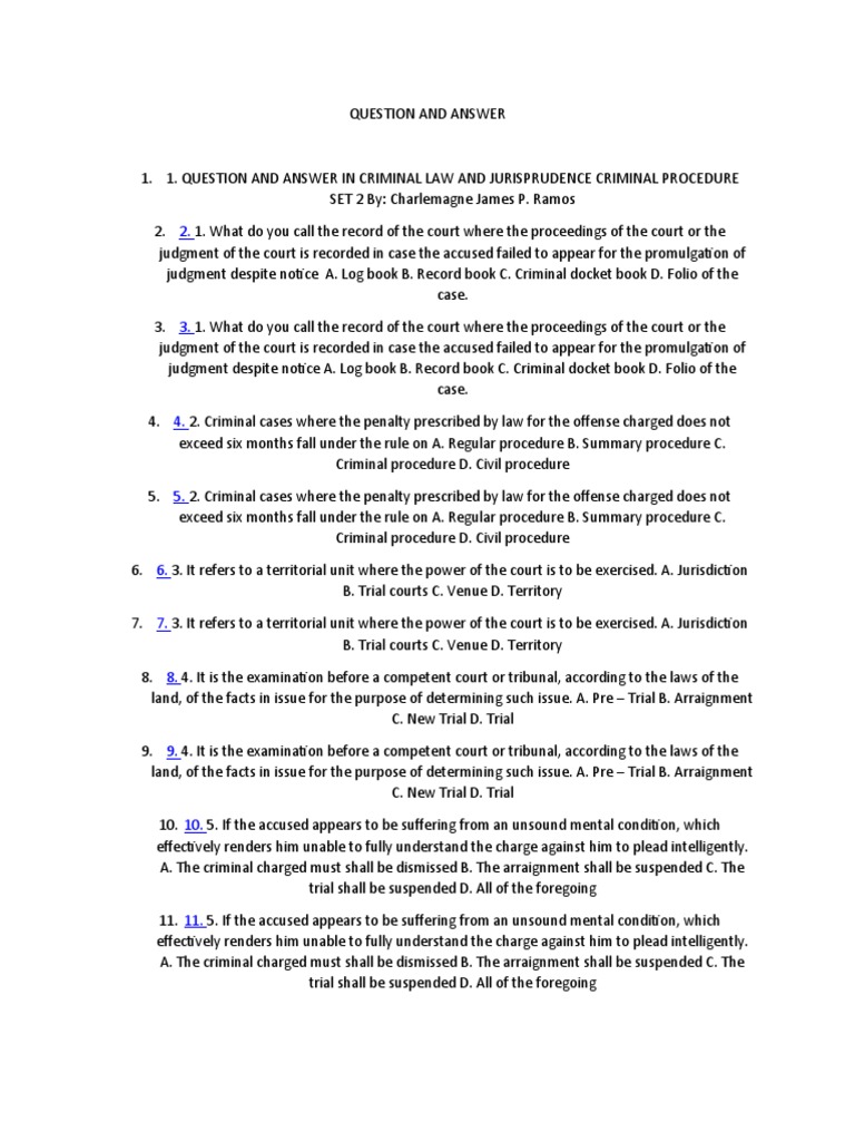 Question and Answer | PDF | Plea | Arrest