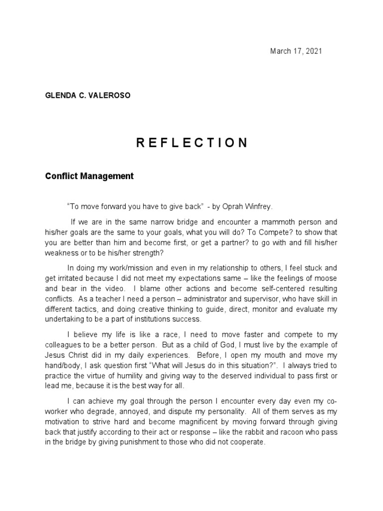 Reflection: Conflict Management | PDF