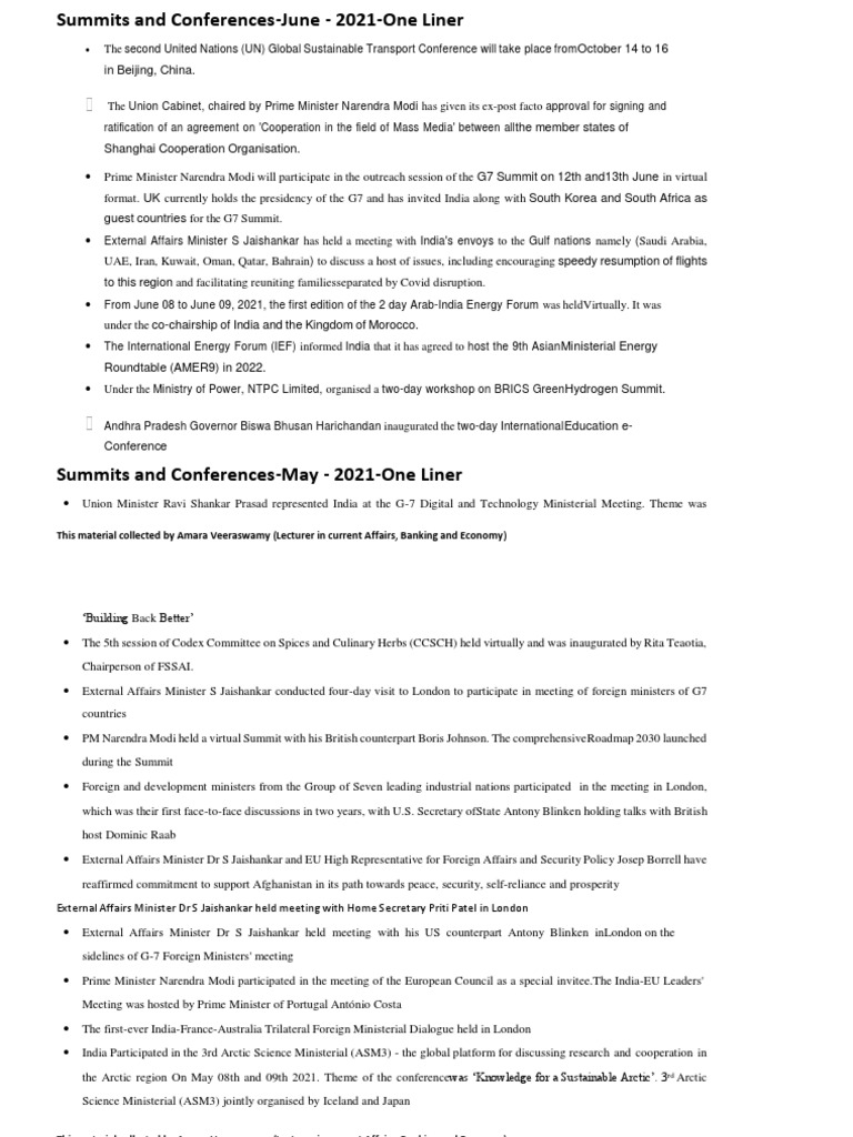 Key Global Summits and Conferences 2021 | PDF | Government | Wellness