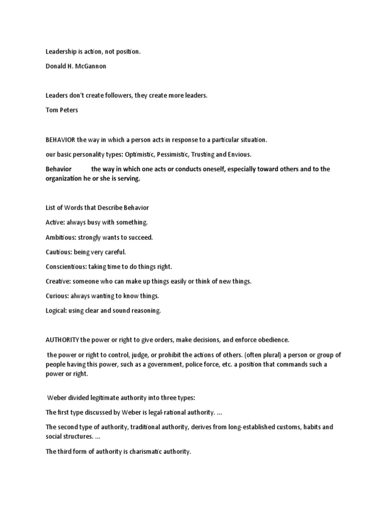 Behavior and Authority Behavior of People in Authority | PDF | Power ...
