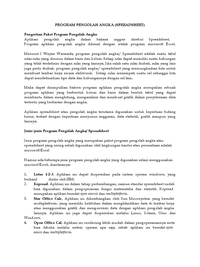 Pengertian, Jenis-Jenis Dan Fungsi Spreadsheet | PDF