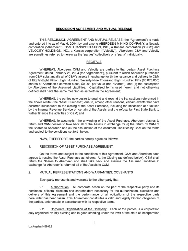 Rescinding of Deed | PDF | Indemnity | Business Law