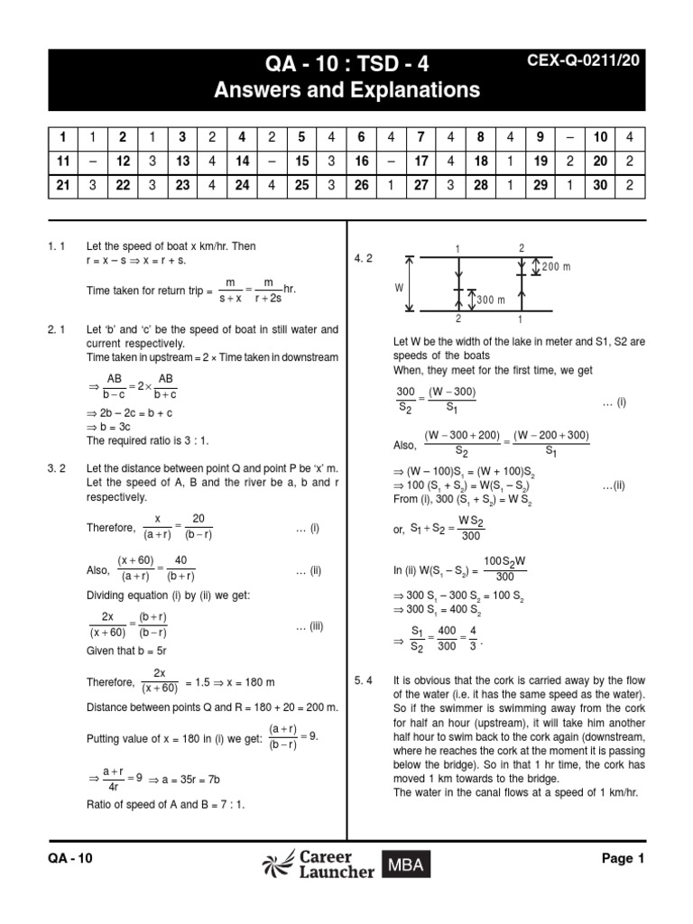QA - 10: TSD - 4 Answers and Explanations: CEX-Q-0211/20 | PDF | Speed | Teaching Mathematics