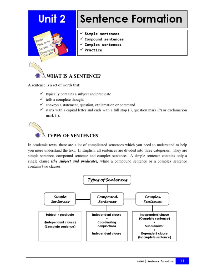 Unit 2 Sentence Formation (New) | PDF | Sentence (Linguistics ...