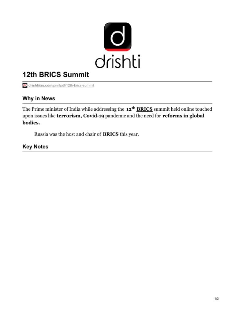 12th Brics Summit | PDF | China | World Politics