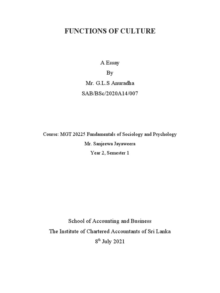 Functions of Culture: An Analysis | PDF | Social Science | Value (Ethics)