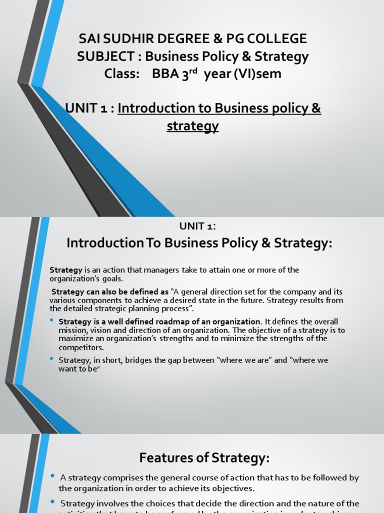 Business Statagy and Policy Unit 1 | PDF | Strategic Management | Goal
