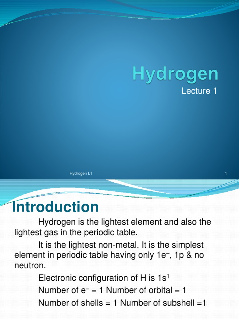 Hydrogen PDF | PDF | Hydrogen | Periodic Table
